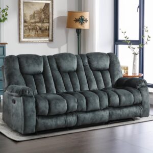 EBELLO Reclining Sofa for Living Room, Extra Wide Modern Overstuffed 3 Seat Recliner Manual Sofa Chair with Hidden Armrest Cup Holders, Breathable Soft Fabric and Padded Seat, Grey