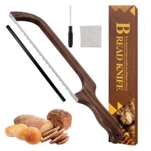 bread knife, mecyfaty sourdough bread cutter with cover, bread slicer for homemade bread, bagels, 0.06 cm thickened serrated knife with measuring scale, walnut made-best bread scoring tool for friends