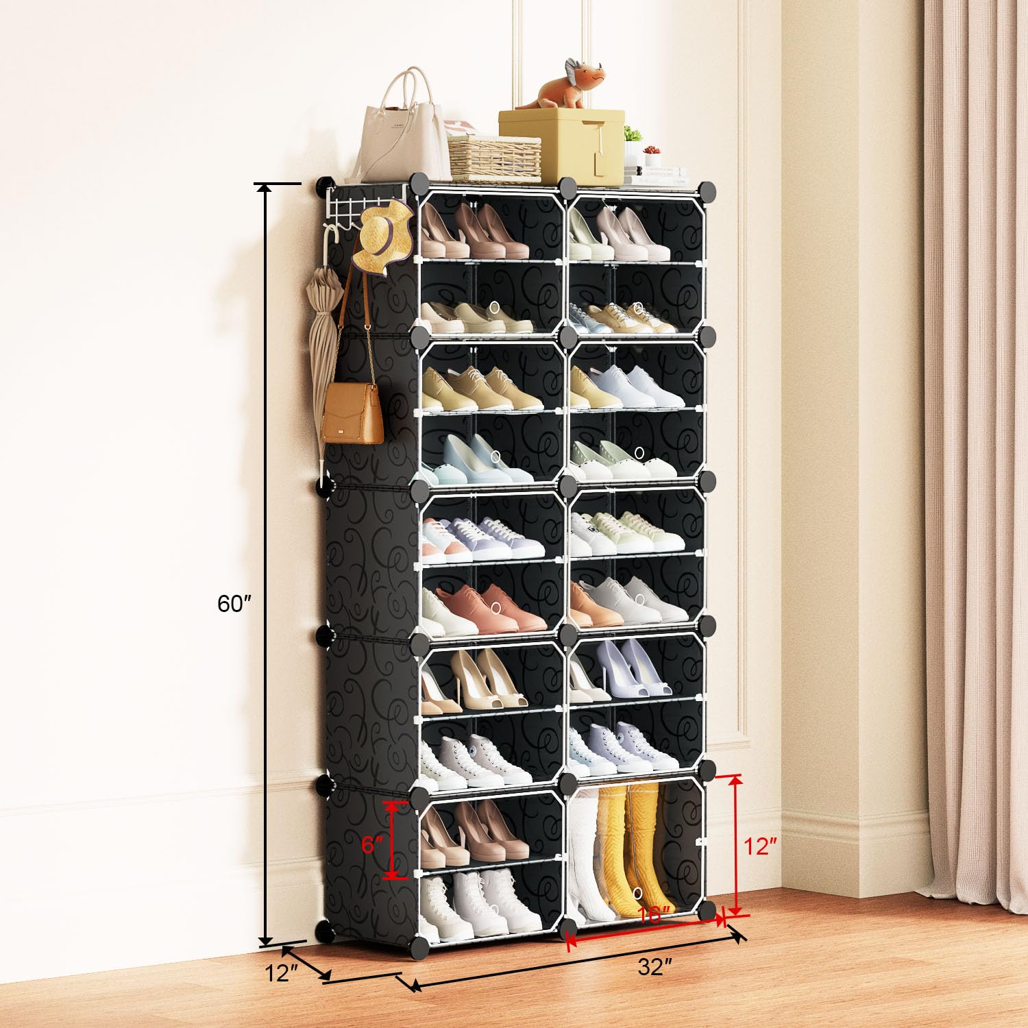 10-Tier Portable Shoe Rack Organizer for Closet Entryway 40 Pairs Shoe Storage Cabinet with Doors Shoe Rack with Cover Plastic Freestanding Stackable Shoe Organizer Shelves for Closet Entryway Bedroom