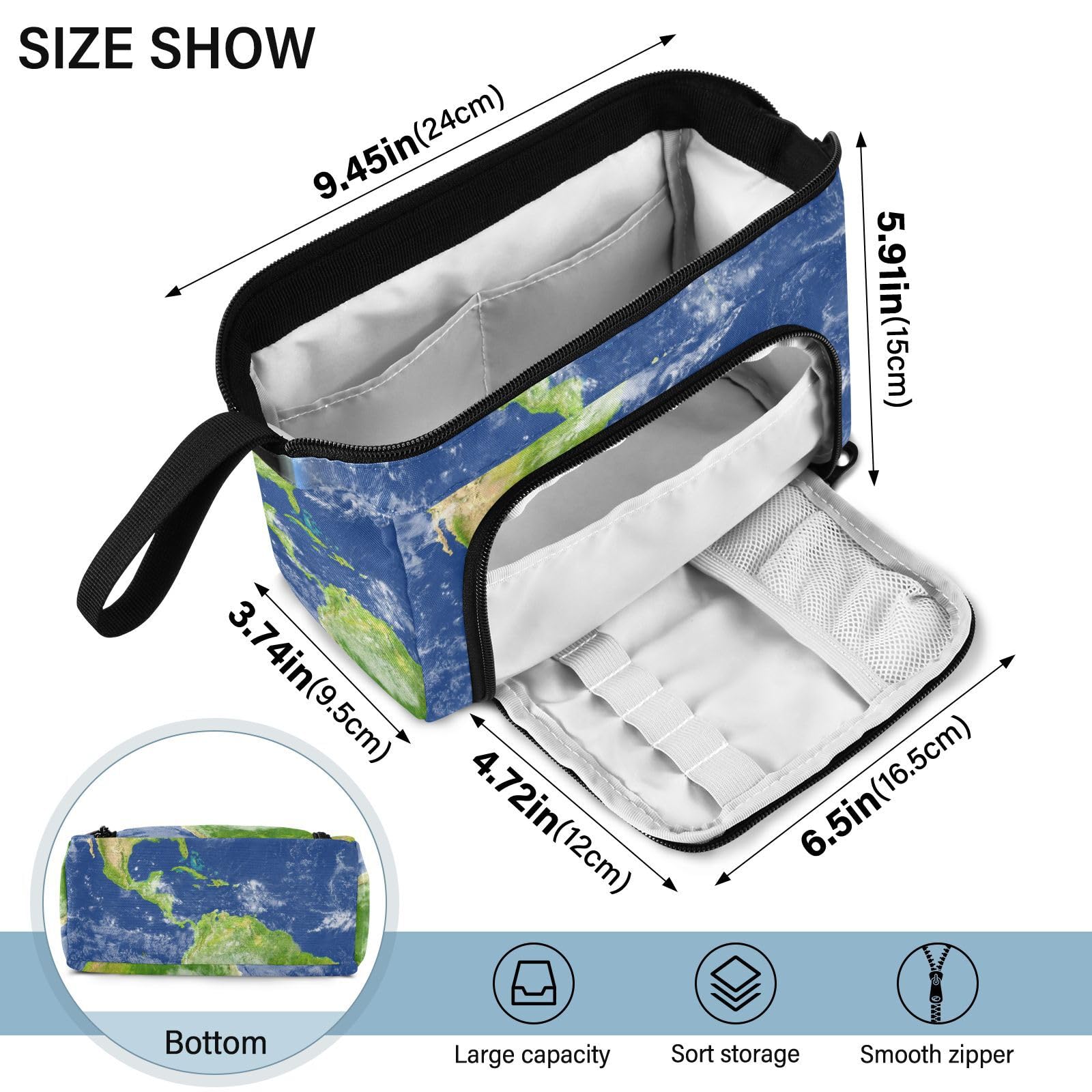 YMGQYJ Planet Earth Surface Pencil Case Large Capacity Stationery Organizer Pencil Pouch Bag for Office Travel 1 Pack 9.4x3.7x5.9 in