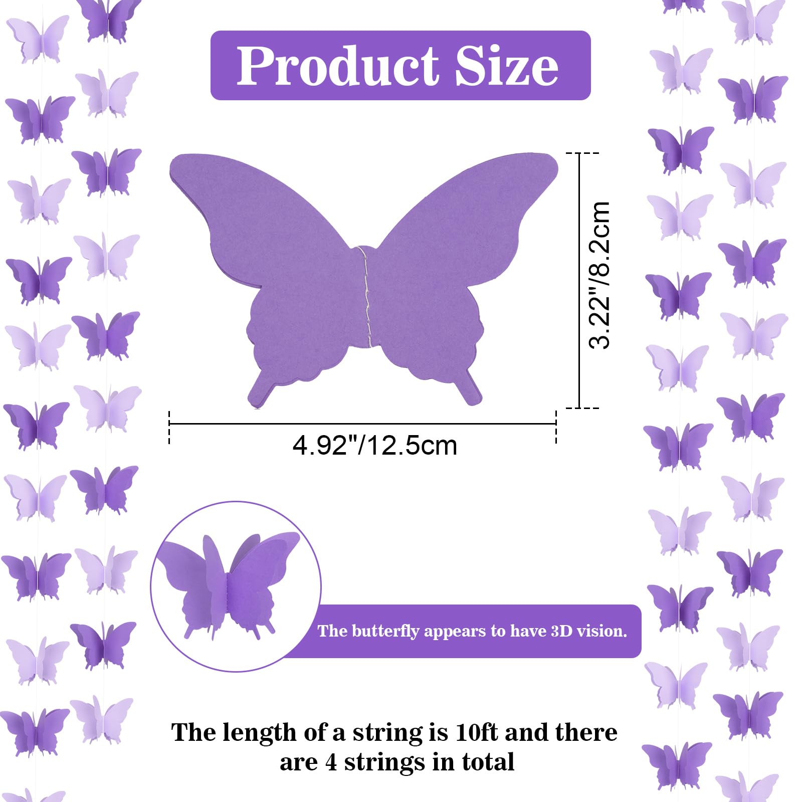 jijAcraft Butterfly Hanging Garland 3D Purple Paper Butterfly Hanging Garlands, 4 Packs Butterfly Birthday Decorations Butterfly for Baby Shower Home Decor Wedding Purple Party Decorations (39ft)