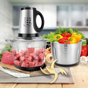 16 Cup Large Food Processors,Meat Grinder Veggie Chopper with with 2 pieces 16Cup Bowls 350W Electric Food Processors,3 Speed,2 pieces 6 Bi-Level Bladesand Spatula for Baby Food,Meat,Vegetables,Fruits