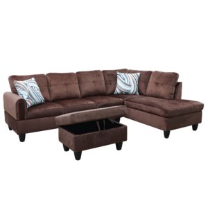 EMKK Sectional Sofa Couches for Living Room, Upholstered 4 Seat L-Shaped Sofa&Couch with Flannel Fabric and Chaises for Apartment, Office