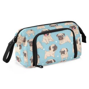 ymgqyj large capacity pencil case funny cartoon pugs puppies pattern, stationery organizer pencil pouch bag for office travel 1 pack 9.4x3.7x5.9 in