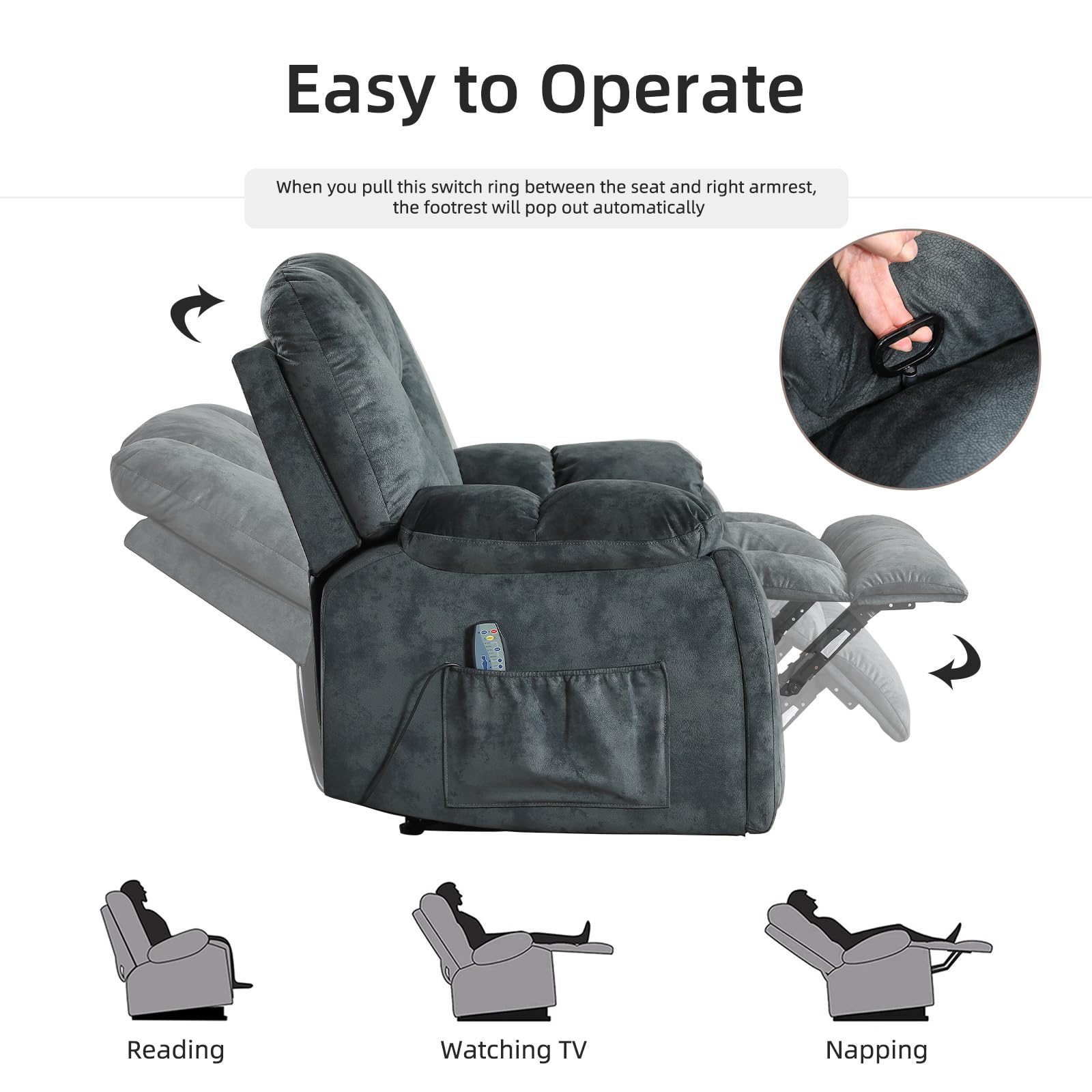 EBELLO Reclining Sofa for Living Room, Extra Wide Modern Overstuffed 3 Seat Recliner Manual Sofa Chair with Hidden Armrest Cup Holders, Breathable Soft Fabric and Padded Seat, Grey