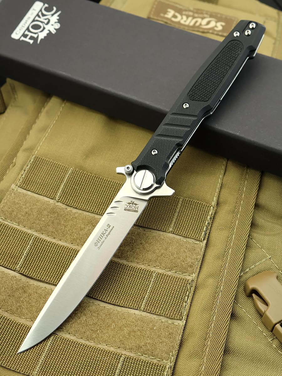 HOKC Finnish-2 | 349-130406 | Pocket Knife, EDC Knife by Official Dealer - Designed by Russian Master Aleksander Biryukov - Liner Lock, Lawks Safety System, G10 Handle, Wave Opener, Finger Flipper, Long and Durable Nitro-V Stainless Steel, Satin Finished