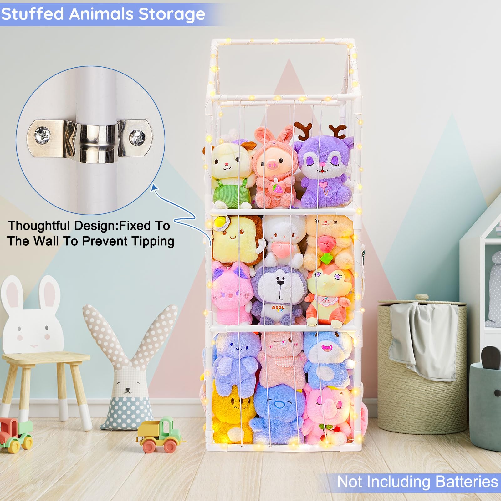 Stuffed Animals Storage Zoo Plushies Toy Storage Organizer Unicorn Castle PVC Stuffed Animals Holder Kids Toy Storage Playroom Nursery Storage Shelf