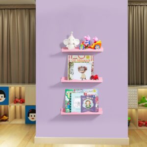 AZSKY Floating Bookshelf for Kids, Floating Shelves for Wall Cloud Picture Ledge Shelf Pink16 Inches Nursery Book Shelves Set 3, Baby Book Shelf for Kids Room, Toddler Room, Baby Room, Nursery Decor