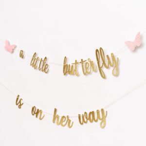 CIEQR A Little Butterfly is On The Way Baby Shower Banner - Butterfly Baby Shower Decorations, Gender Reveal Hanging Banner Sign Decor, Gender Reveal Decorations for Party Indoor Outdoor...