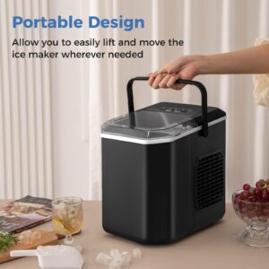 COSTWAY Countertop Ice Maker with Self-Cleaning, 9 Ice Cubes Ready in 6-13 Mins, 26.5Lbs/24H, 2 Sizes of Bullet Ice, Portable Ice Machine with Handle, Ice Scoop and Basket for Home Office (Black)