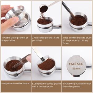 FACIACC 51mm Espresso Accessories Kit, Wdt Tool espresso, Dosing Funnel & Puck Screen Kit, 2 in 1 51mm Espresso Tamper & Coffee Spoon, Barista Kit, Espresso kit Stainless Steel 8pin Espresso Stirrer