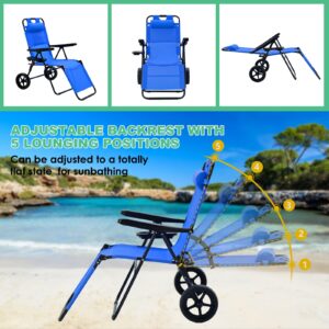 DoCred Beach Cart Chair - 2 in 1 Foldable Beach Chair with Wheels, Beach Lounge Chair, Chair Wagon Beach Cart with 5 Positions for Beach, Backyard, Pool, Camping or Picnic