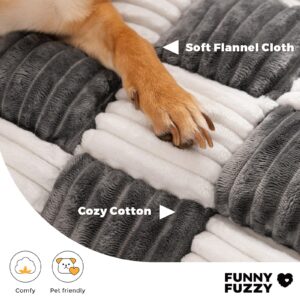 FUNNY FUZZY Pet Couch Covers for Dogs, Dog Couch Cover Bed Plush Pet Mat for Furniture Protector Cream Square Plaid Cozy Washable Sofa Cover for Cats, Medium, Black