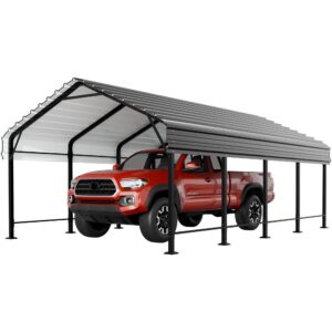 JY QAQA 12 x 20 ft Metal Carport, Heavy Duty Carport Canopy with Galvanized Steel Roof, Outdoor Car Tent Metal Garage Shelter for Car, SUV, Trucks and Boats