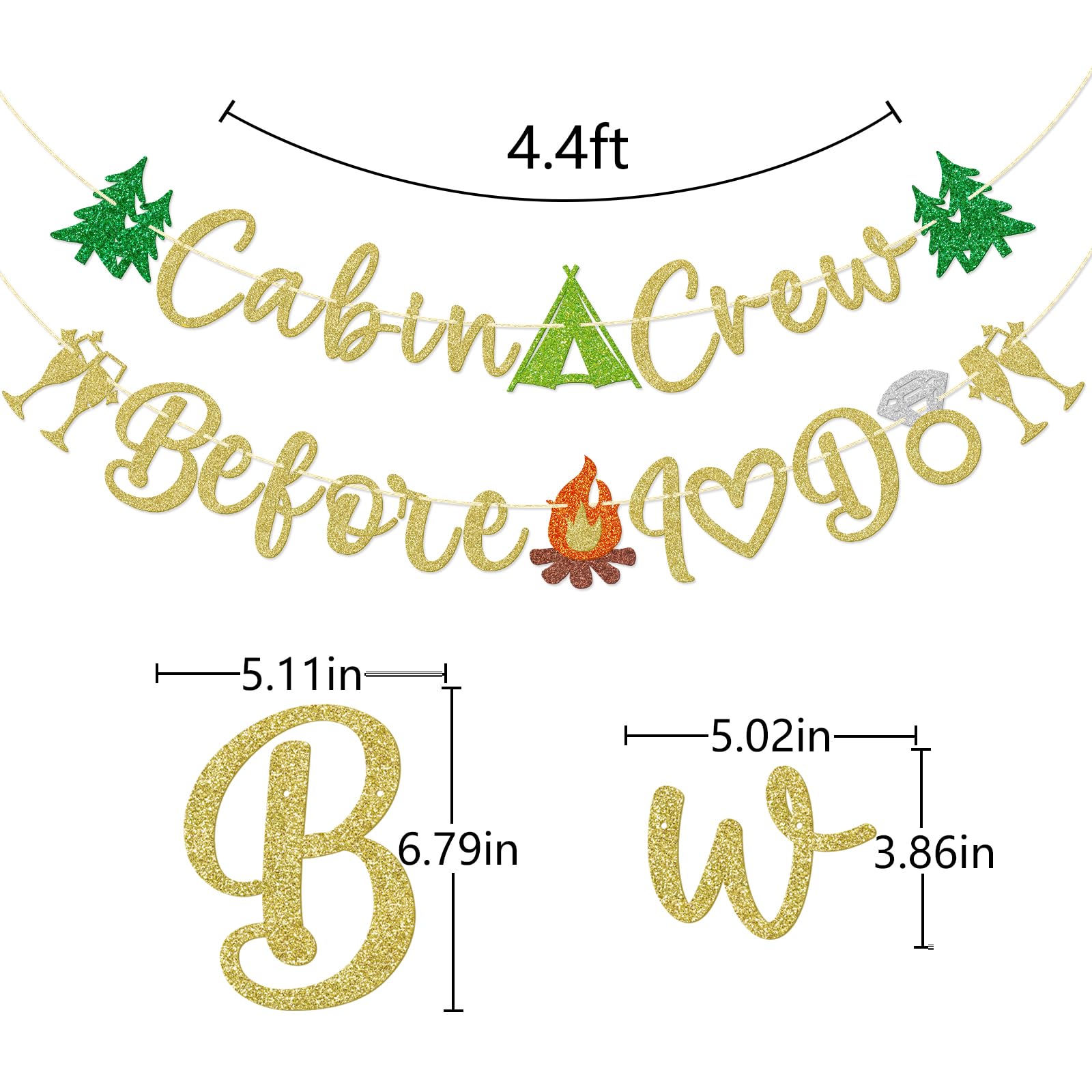 Qttier Cabin Crew Before I Do Banner, Camping Bachelorette Banner, Mountain Bachelorette Decorations, Camp Themed Bridal Shower Party Decor, Last Trail Before the Veil, Gold ＆ Green Glitter