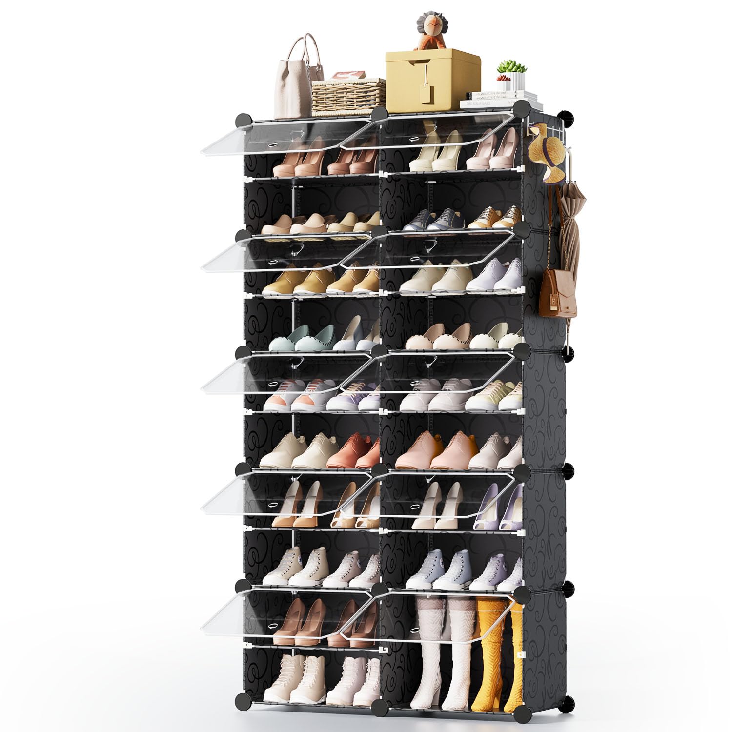 10-Tier Portable Shoe Rack Organizer for Closet Entryway 40 Pairs Shoe Storage Cabinet with Doors Shoe Rack with Cover Plastic Freestanding Stackable Shoe Organizer Shelves for Closet Entryway Bedroom