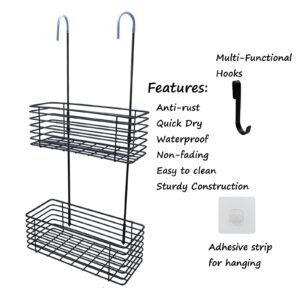 Semetall Hanging Shower Rack Black Shower Caddy Hanging with Hooks-No Drilling-the Back Hook Can be Rotated- Hung on the Faucet or Cross Bar-304 Stainless Steel-(Double Shelves)