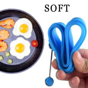 6 Packs Silicone Egg Rings, Heat Insulation Handles, Flexible Egg Rings for Frying Eggs Nonstick, Up to 230°C/446°F (Blue)