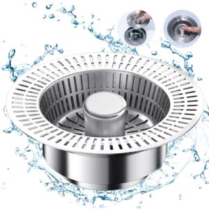 aaeje【2024 new upgrade】 3 in 1 kitchen sink drain strainer，stainless steel pop up sink drain strainer，kitchen sink stopper for us standard 3-1/2" drain