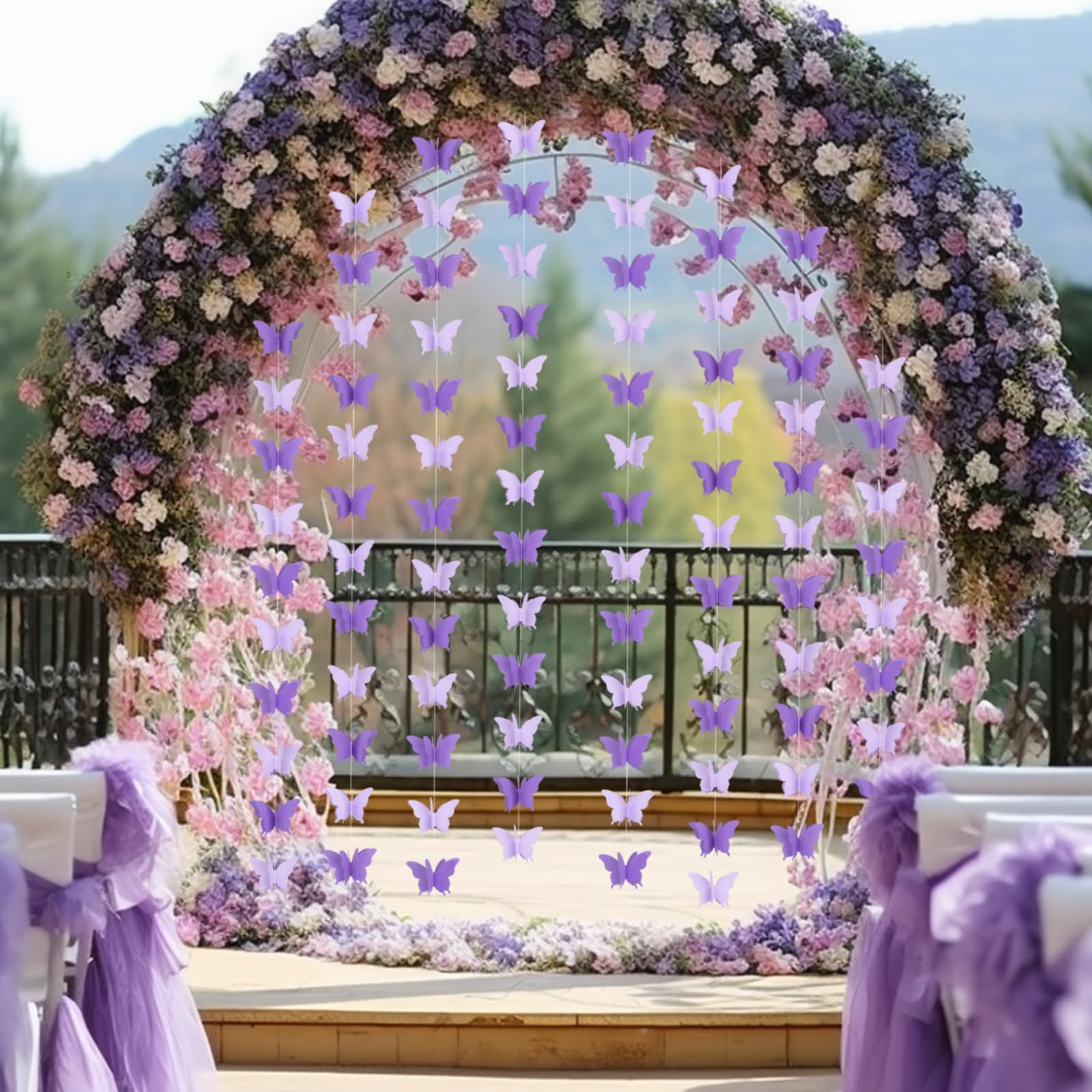 jijAcraft Butterfly Hanging Garland 3D Purple Paper Butterfly Hanging Garlands, 4 Packs Butterfly Birthday Decorations Butterfly for Baby Shower Home Decor Wedding Purple Party Decorations (39ft)