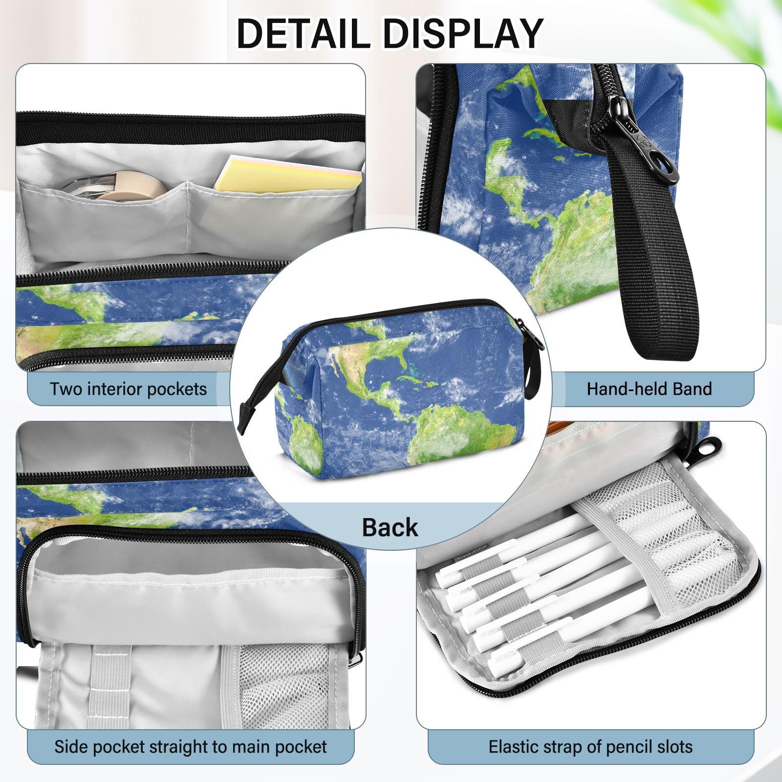 YMGQYJ Planet Earth Surface Pencil Case Large Capacity Stationery Organizer Pencil Pouch Bag for Office Travel 1 Pack 9.4x3.7x5.9 in