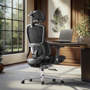 hbada e2 office chair, computer chair with adjustable 3d armrest, swivel office chair -adjustable headrest with 3d lumbar support and pu wheels black