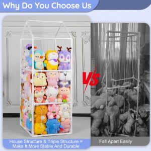 Stuffed Animals Storage Zoo Plushies Toy Storage Organizer Unicorn Castle PVC Stuffed Animals Holder Kids Toy Storage Playroom Nursery Storage Shelf