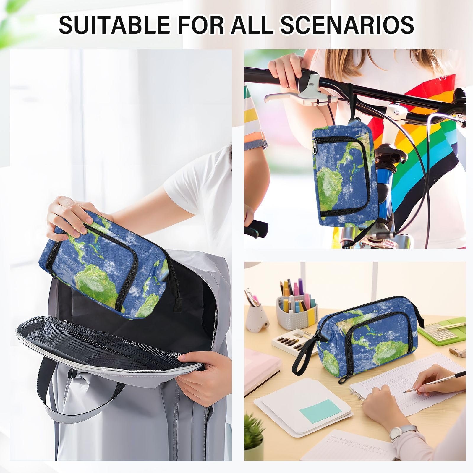 YMGQYJ Planet Earth Surface Pencil Case Large Capacity Stationery Organizer Pencil Pouch Bag for Office Travel 1 Pack 9.4x3.7x5.9 in