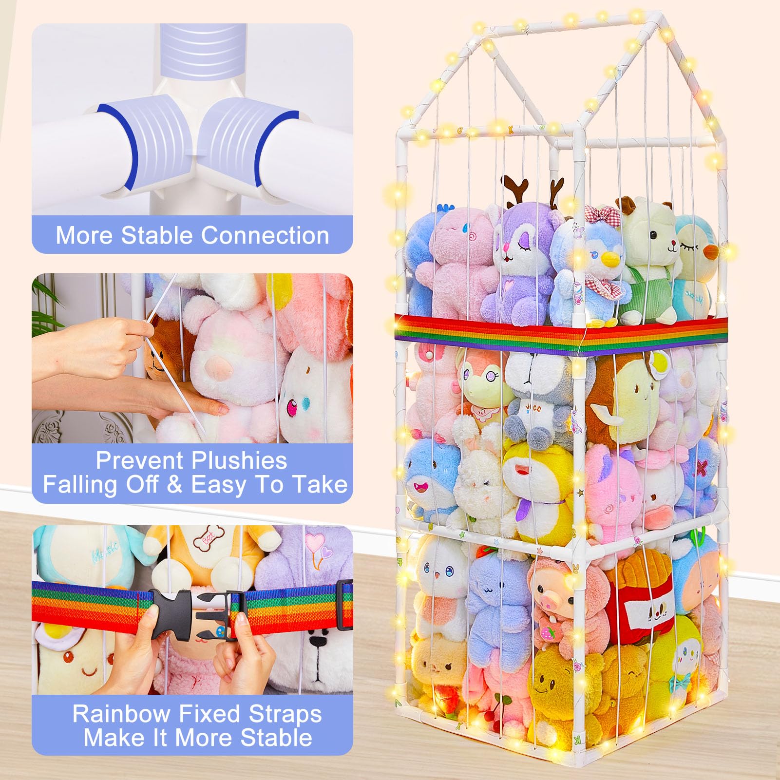 Stuffed Animals Storage Zoo Plushies Toy Storage Organizer Unicorn Castle PVC Stuffed Animals Holder Kids Toy Storage Playroom Nursery Storage Shelf