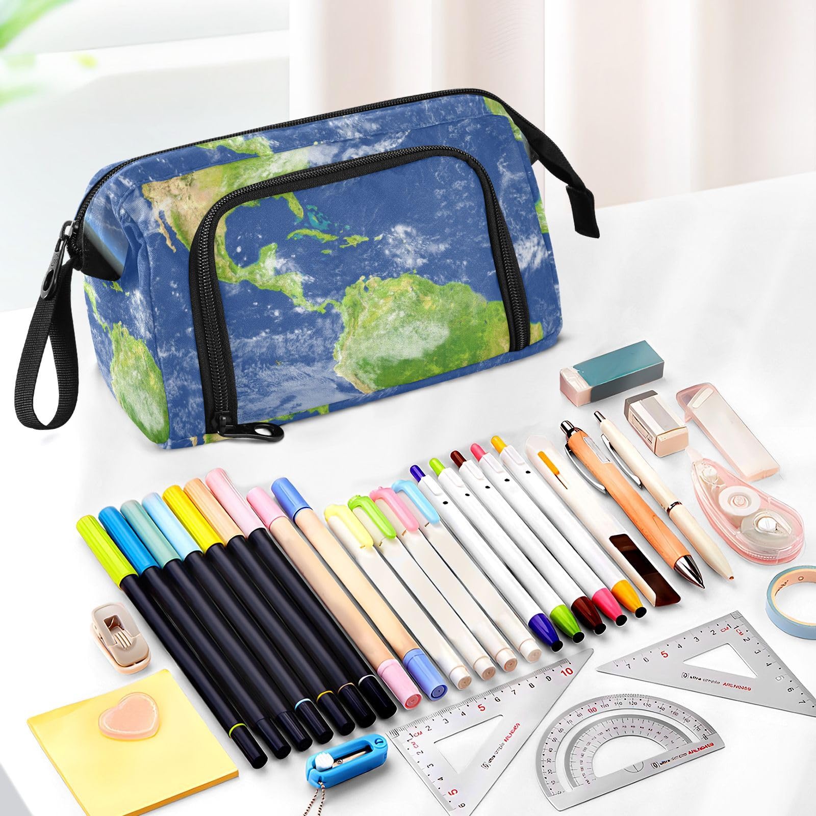 YMGQYJ Planet Earth Surface Pencil Case Large Capacity Stationery Organizer Pencil Pouch Bag for Office Travel 1 Pack 9.4x3.7x5.9 in