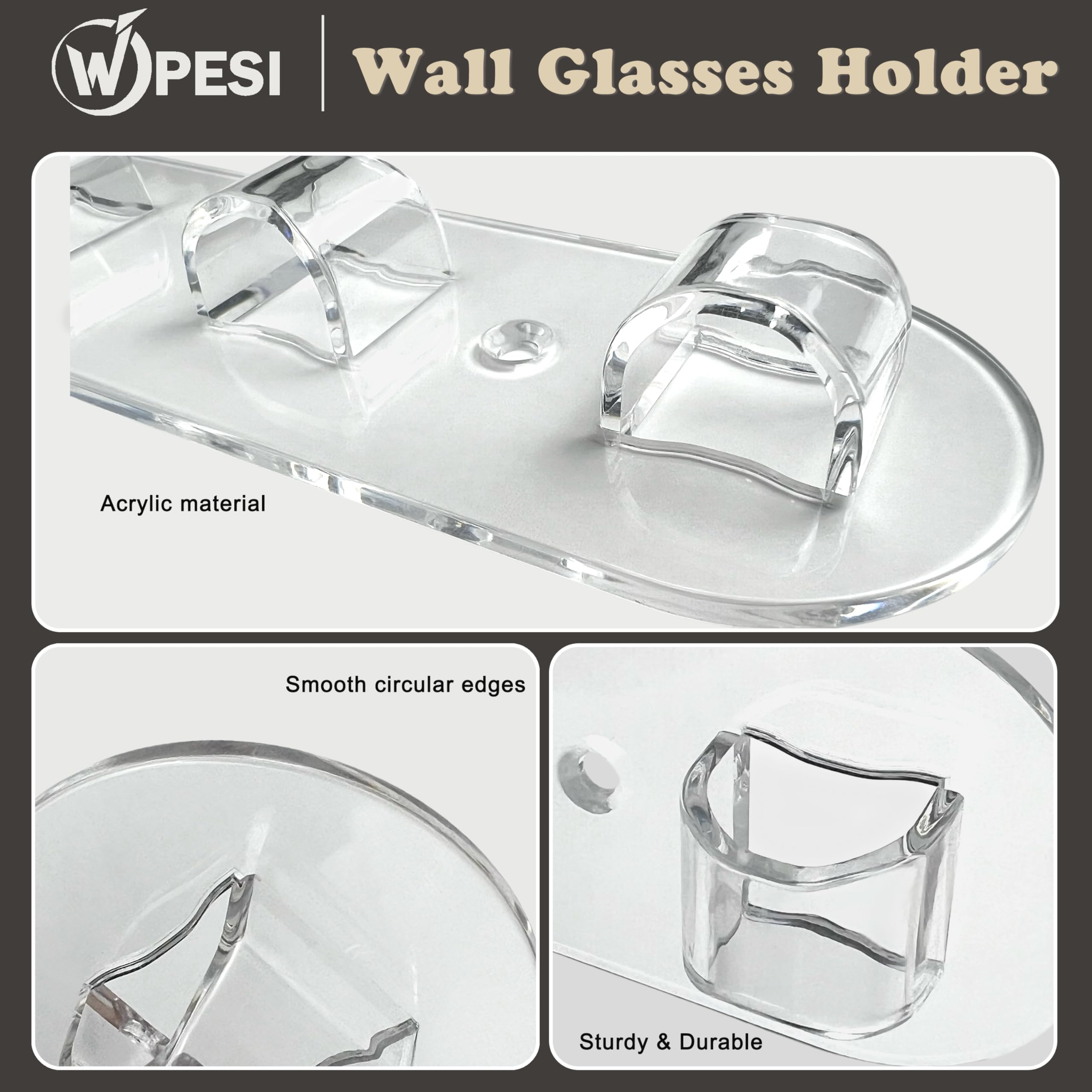 WPESI Wall Glasses Holder 2 pack,Sunglass Organizer,Acrylic Sunglasses Display,Sunglasses Rack for Hanging Your Multiple Eyeglasses, Sunglasses Holder Eyeglass Holder Stand (Clear, 6 Slots)