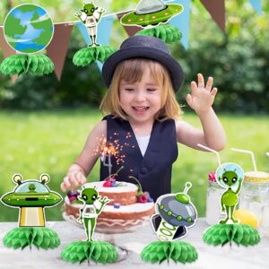 9 Pcs Alien Party Decorations Honeycomb Centerpiece Table Topper UFO Themed Green Alien Outer Space Party Supplies for Kids Adults Birthday Party Baby Shower Halloween Decor