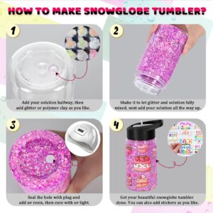 Maucircol 10 Oz Plastic Kids Snowglobe Tumbler with Pre-Drilled Hole and Plug, 10 Pack Double Wall Acrylic Snowglobe Cup for Glitter, Mixed Color