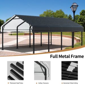 JY QAQA 12 x 20 ft Metal Carport, Heavy Duty Carport Canopy with Galvanized Steel Roof, Outdoor Car Tent Metal Garage Shelter for Car, SUV, Trucks and Boats