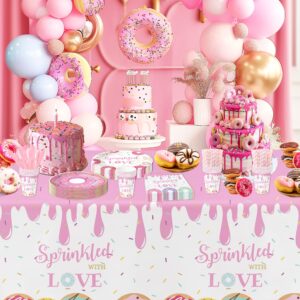 Suhelkit Donut Baby Sprinkle Decorations Tableware Girl - Sprinkled with Love Baby Shower Party Supplies, Paper Plate, Napkin, Cup, Tablecloth, Cutlery, Pink Donut Baby Shower Decorations | 24 Guests