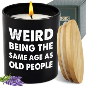 birthday gifts for older men women over 50 60 70 - its weird being the same age as old people, over the hill gag gifts for old man husband grandpa dad, natural lavender scented funny birthday candles