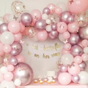 CIEQR A Little Butterfly is On The Way Baby Shower Banner - Butterfly Baby Shower Decorations, Gender Reveal Hanging Banner Sign Decor, Gender Reveal Decorations for Party Indoor Outdoor...