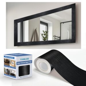 tianldd 27 ft wood grain wallpaper border, removable waterproof mirror border peel and stick,bathroom mirror frame border.(black)