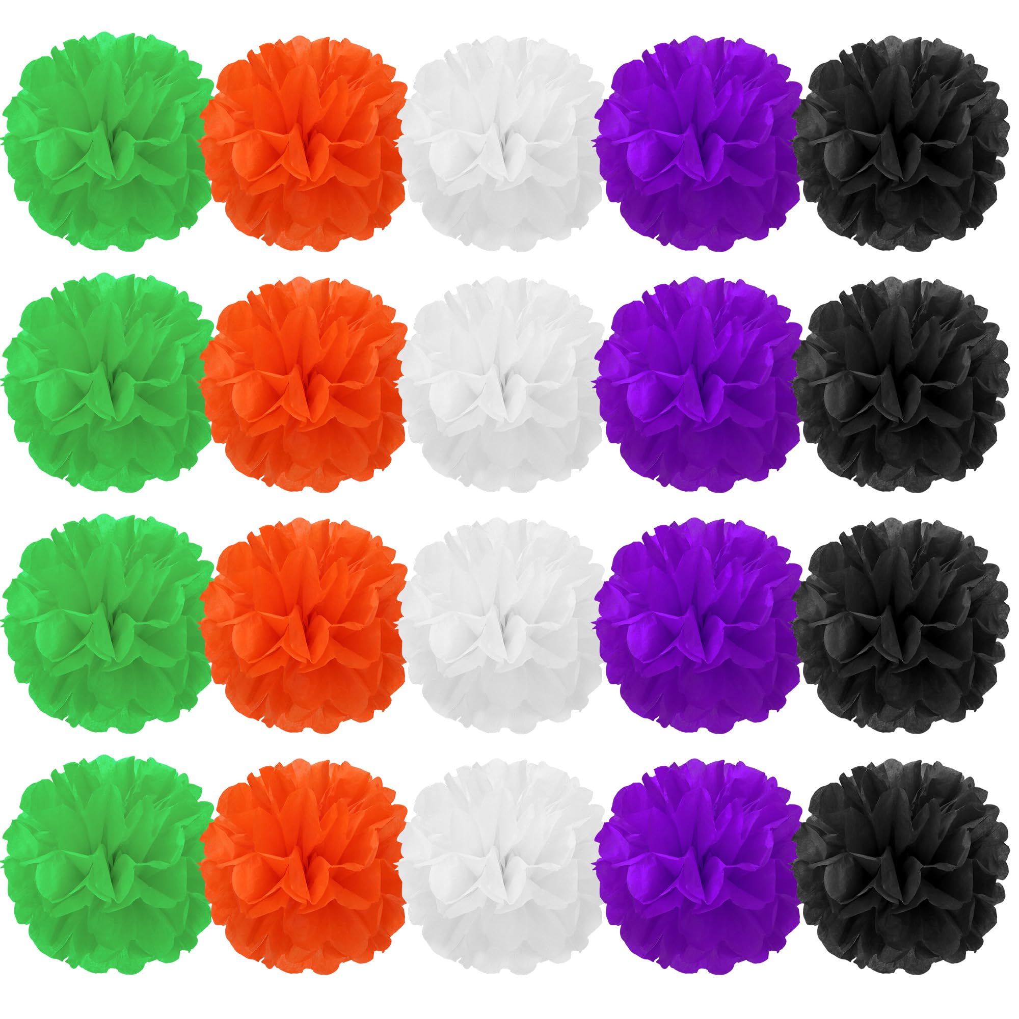 mortd 20 PCS Halloween Paper Tissue Honeycomb Balls, 6” Black White Orange Purple Green Tissue Paper Pom Poms Decorations with Glue for Halloween Bulletin Board School Wall Decorations