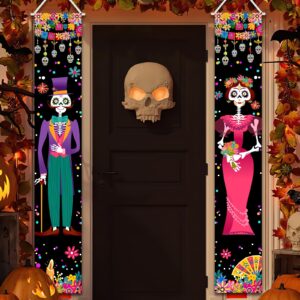 avezano day of the dead banner mexico dia de los muertos decorations mexican skull floral hanging door banner halloween decorations outside indoor