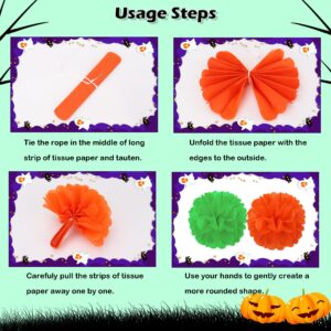 mortd 20 PCS Halloween Paper Tissue Honeycomb Balls, 6” Black White Orange Purple Green Tissue Paper Pom Poms Decorations with Glue for Halloween Bulletin Board School Wall Decorations