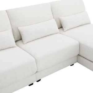 Acosure 120" Oversized Deep Sectional Sofa with Reversible Chaise,Convertible L-Shaped Couch,Space Saving,Loop Yarn Fabric 5-seat Armless Indoor Furniture for Living Room,Apartment,Cream