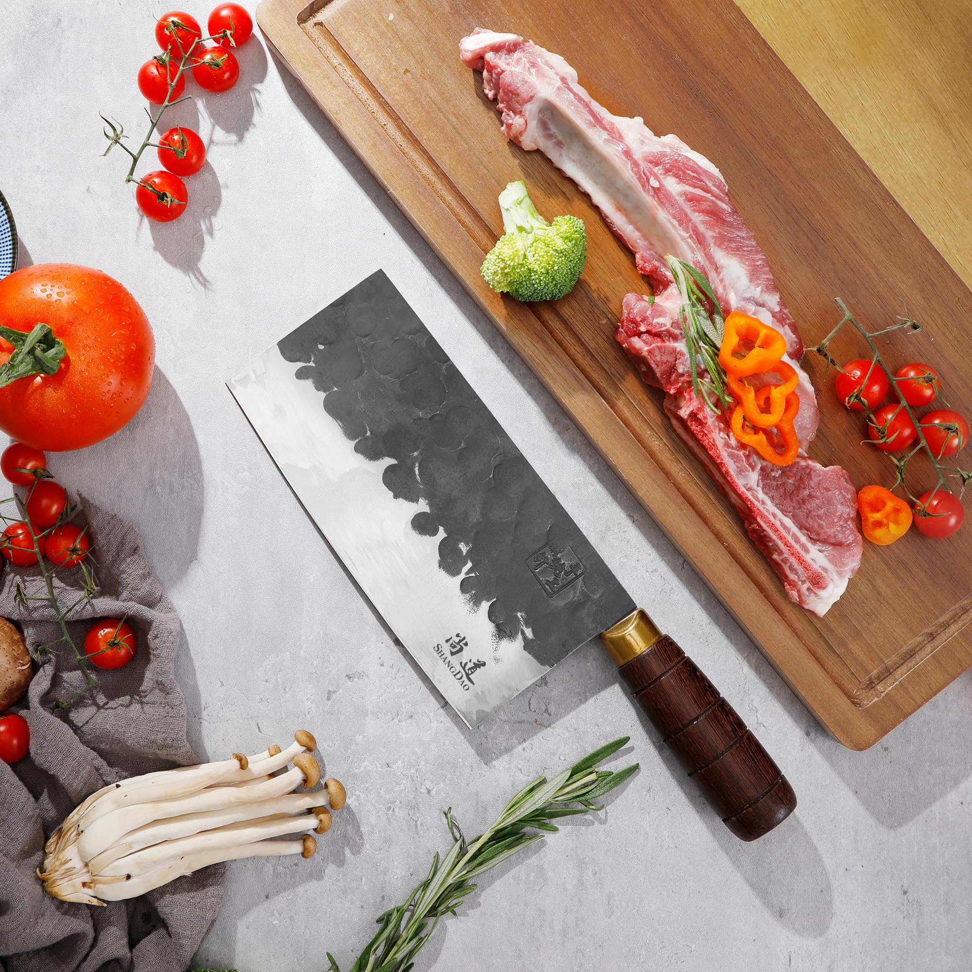 SHANGDAO Meat Cleaver Knife, 7.4 ″ Heavy Duty Razor Sharp Butcher Cleaver Kitchen Knife, High-carbon steel Chopper Knife, Forged Blade & Wood Handle, For Home Kitchen and Restaurant