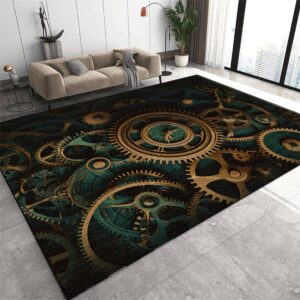 rugylsf living room area rug steampunk gear print luxury rug bedroom dining room soft non-slip floor mats washable black gear rug tool shop office rug mechanical enthusiast rugs 4x6ft