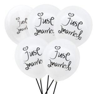 100Pcs Wedding Balloons, 100 Pieces 12 Inch White Just Married Thickened Latex Balloons for for Wedding Marriage Proposal Bachelorette Party Decoration Bridal Shower Engagement Valentines Anniversary