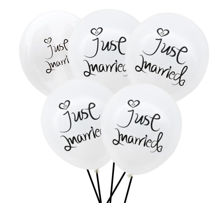 100Pcs Wedding Balloons, 100 Pieces 12 Inch White Just Married Thickened Latex Balloons for for Wedding Marriage Proposal Bachelorette Party Decoration Bridal Shower Engagement Valentines Anniversary