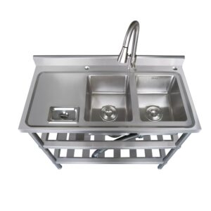 304 stainless steel utility sink station - left-hand operating platform, 47.2 * 19.7 * 35.3 inch free standing commercial grade sink for outdoor and indoor use - nsf certified