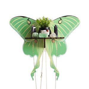 jruizhp butterfly shelf， 1pcs green butterfly wooden whimsigoth decor shelf hanging wall shelf floating holder shelves storage rack for home decoration