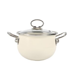 nonstick stockpot with lid, 4 quart white pasta pot enamel on steel with stay-cool handles, multipurpose cooking soup pot for kitchen, all stove compatible, easy to clean (5 quart)