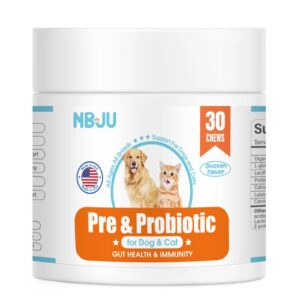 nbju probiotics for dogs cat probiotic chews support gut health, immunity health, diarrhea, digestive health & seasonal allergies - chicken flavor - 30 chews prebiotics and probiotics